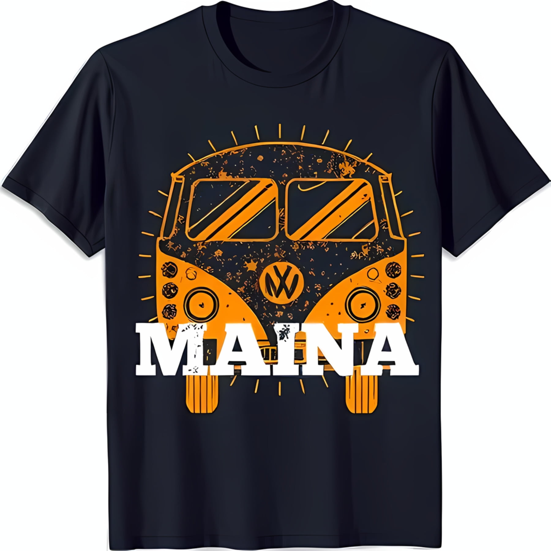 Retro Bus Graphic on Black T-Shirt 'MAINA' Design - Walmart.com