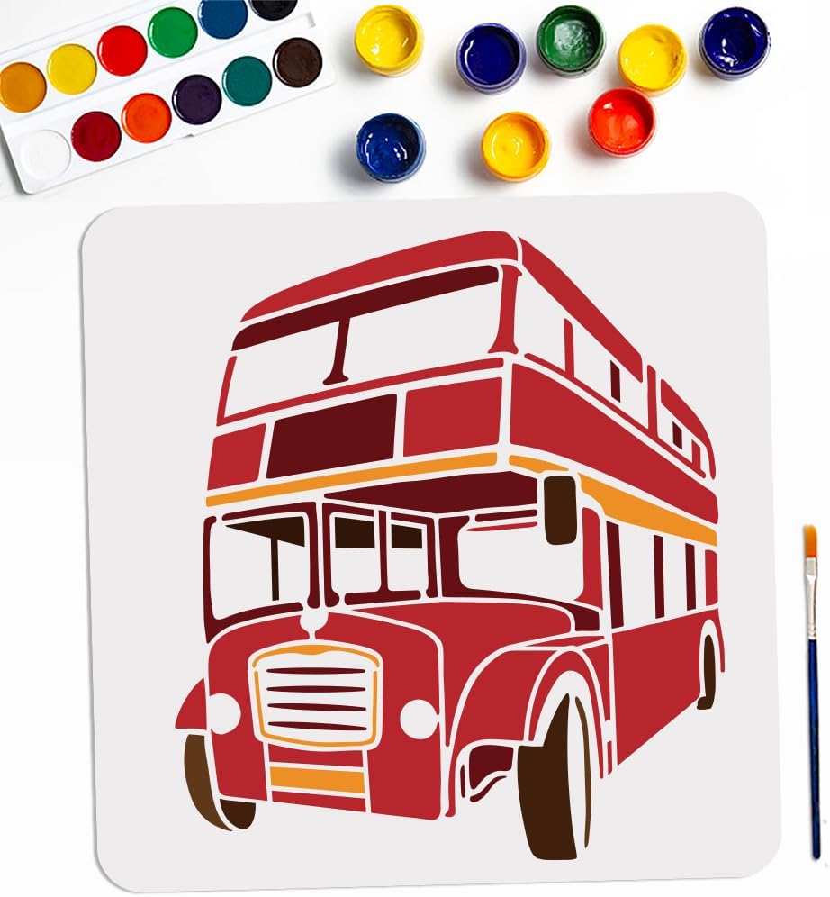 Retro Bus Stencil Template 11.8×11.8inch Large Double-Decker Bus Car ...