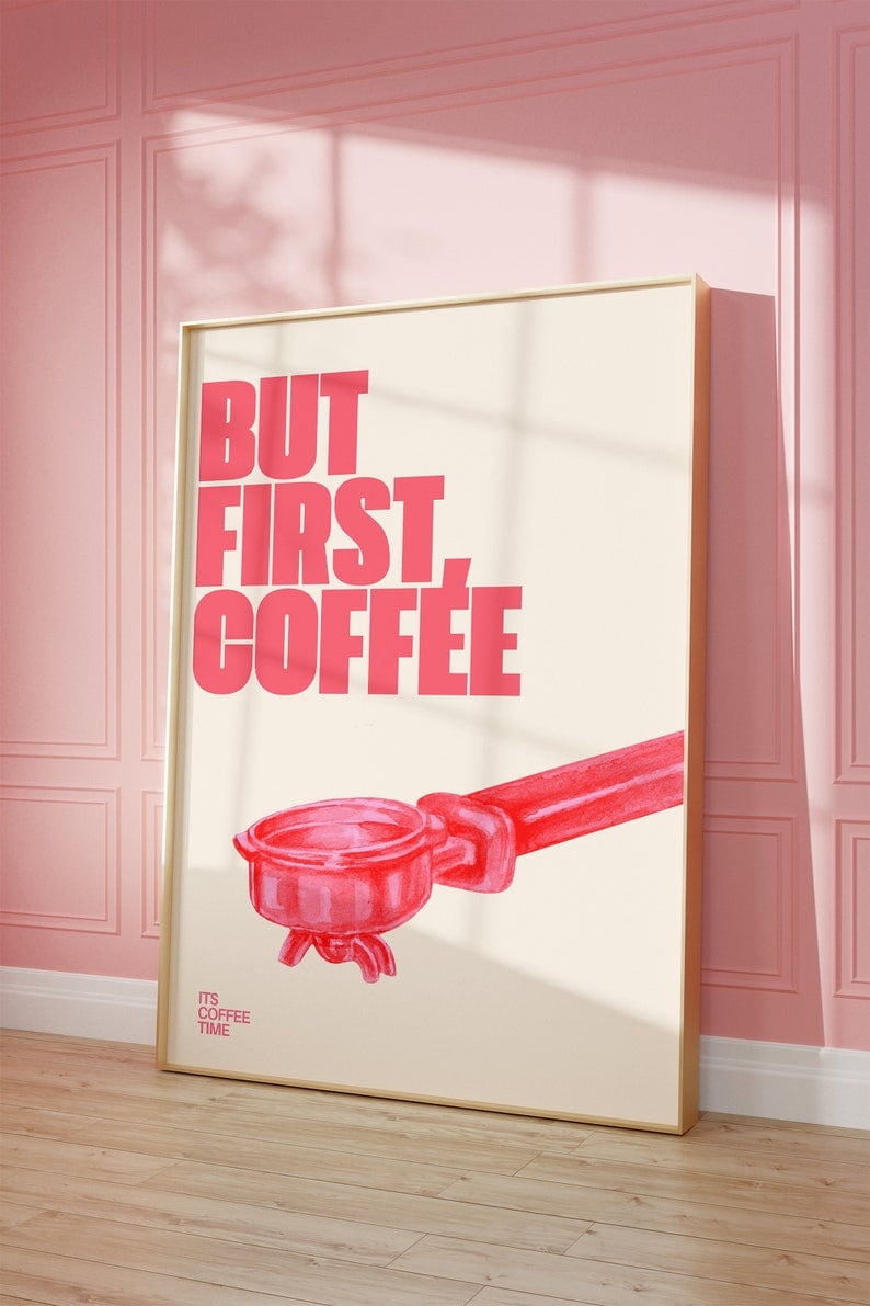 Retro 'But First Coffee' Poster: Trendy Kitchen Wall Art Pdf & Jpg ...