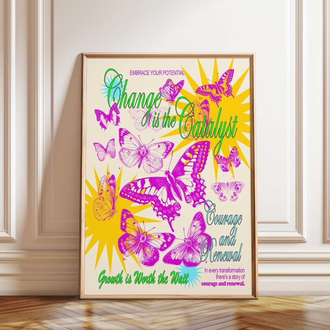 Retro Butterfly Art Motivational Wall Decor – Change Is The Catalyst ...