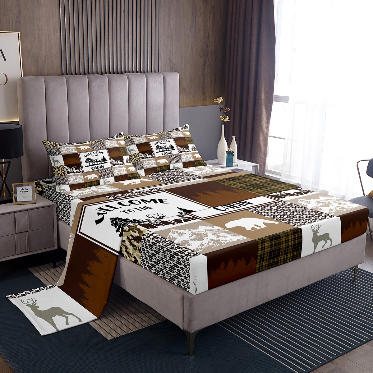 Retro Cabin Bed Sheets Twin Wildlife Bear Elk Deer Hunting Sheet Set ...