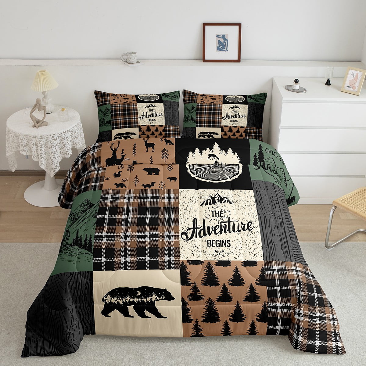 Retro Cabin Bedding Comforter Sets, Rustic Adventure Bear Deer ...