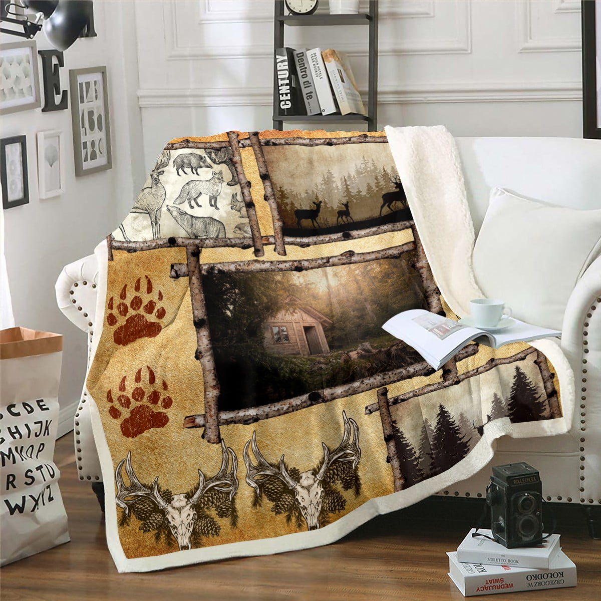 Retro Cabin Fleece Blanket Rustic Deer Throw Blanket Hunting Wildlife ...