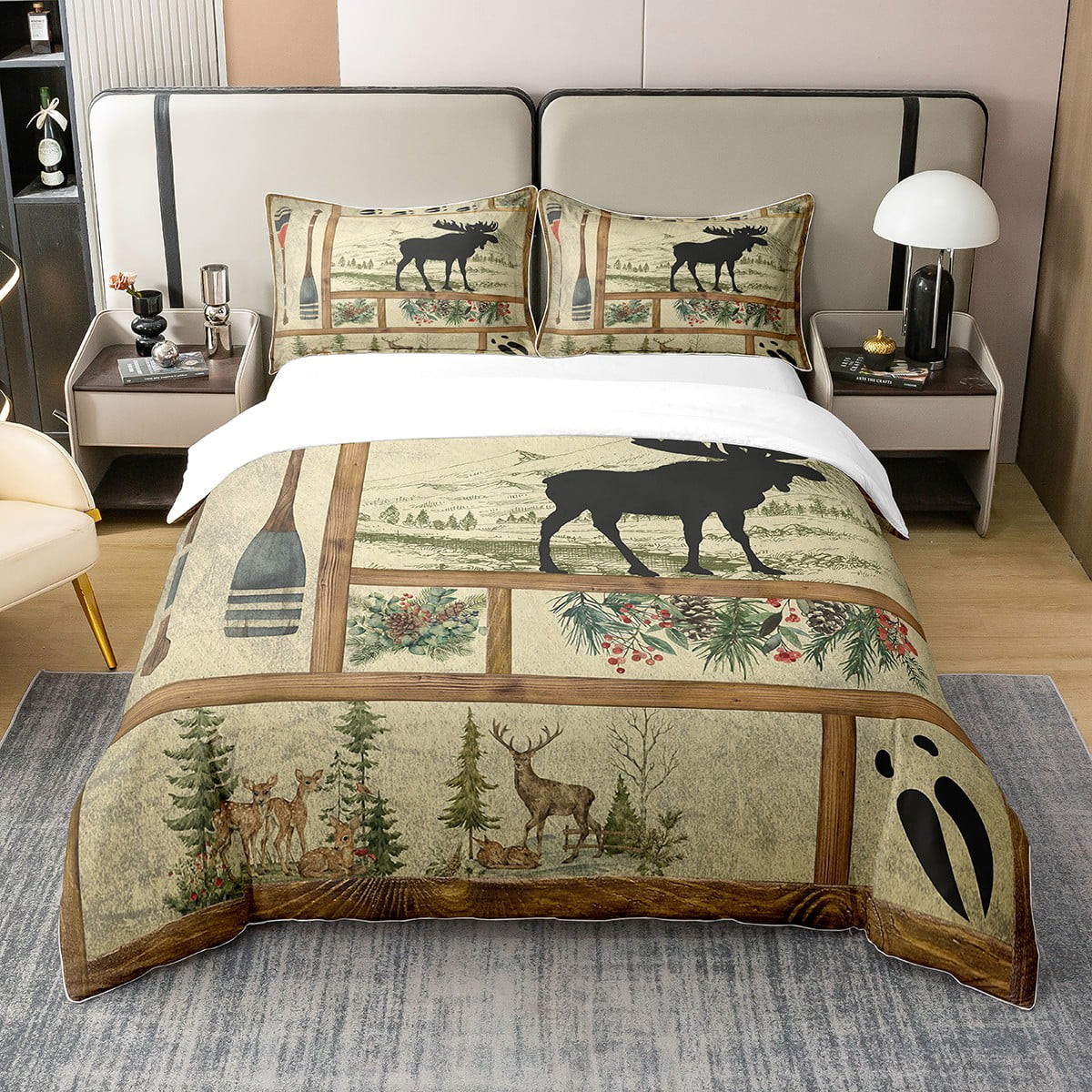 Retro Cabin Lodge Decor 100% Cotton Duvet Cover Twin, Rustic Farmhouse ...