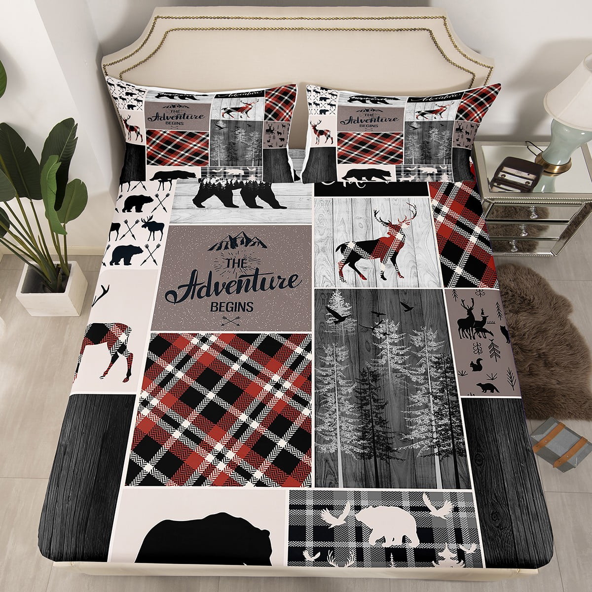 Retro Cabin Rustic Fitted Sheet For Room Decor, Country Farmhouse Lodge ...