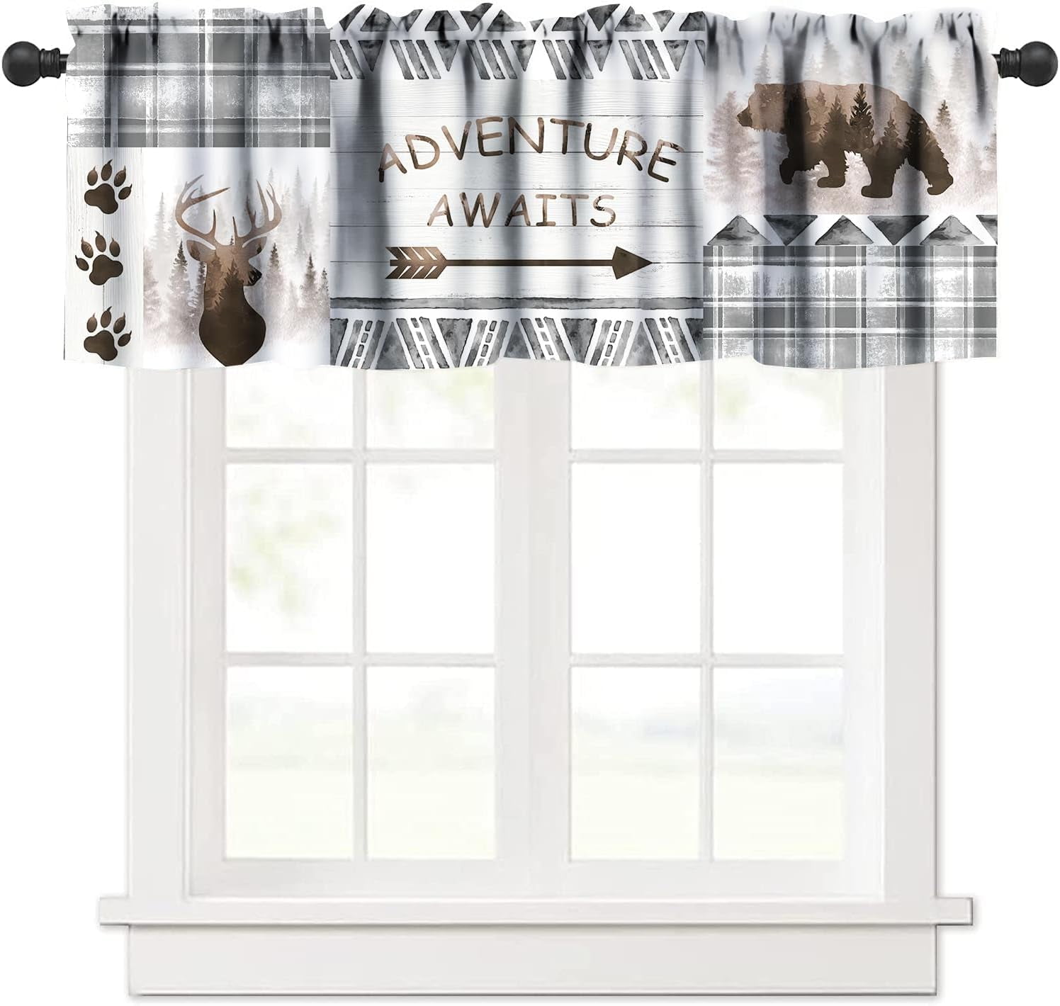 Retro Cabin Valance Curtains,Rustic Hunting Theme Forest Animals ...