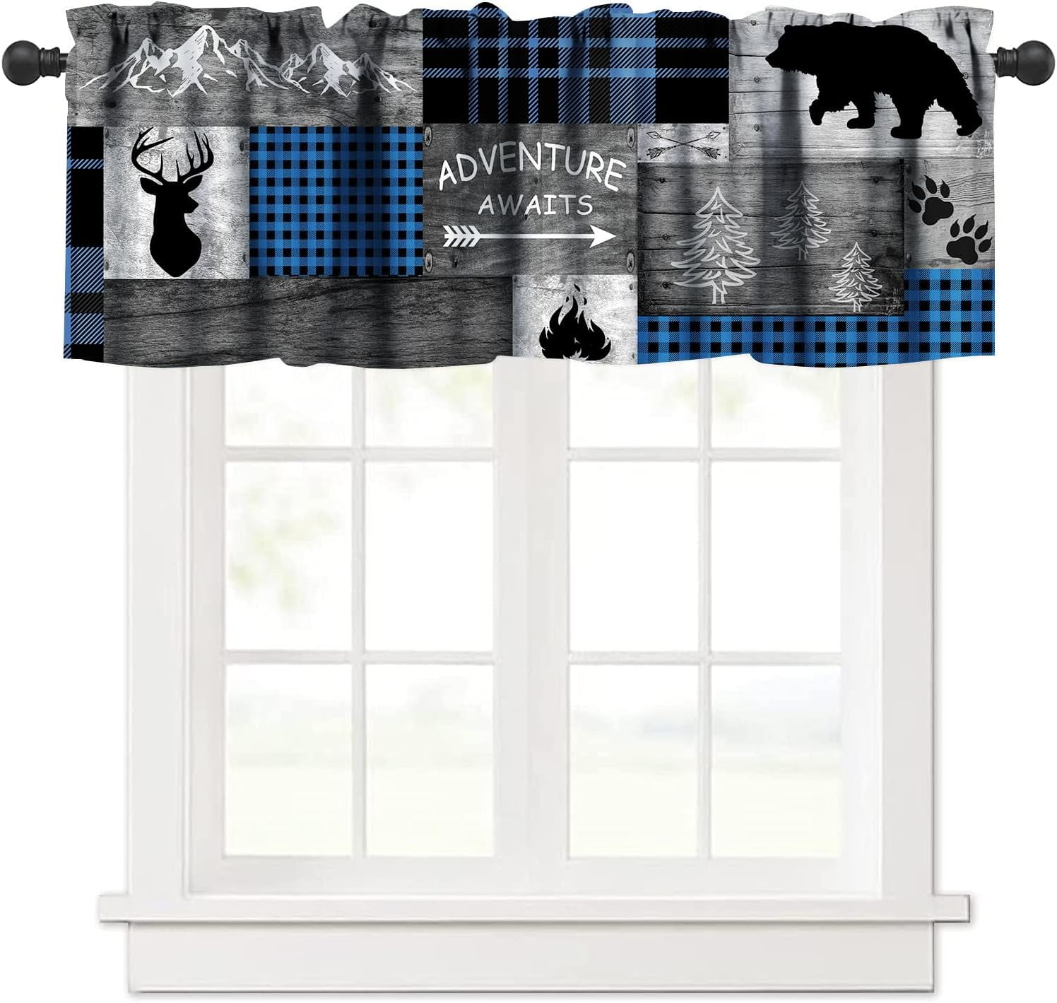 Retro Cabin Valance,Vintage Cottages Animal Deer Bear Print Blackout ...