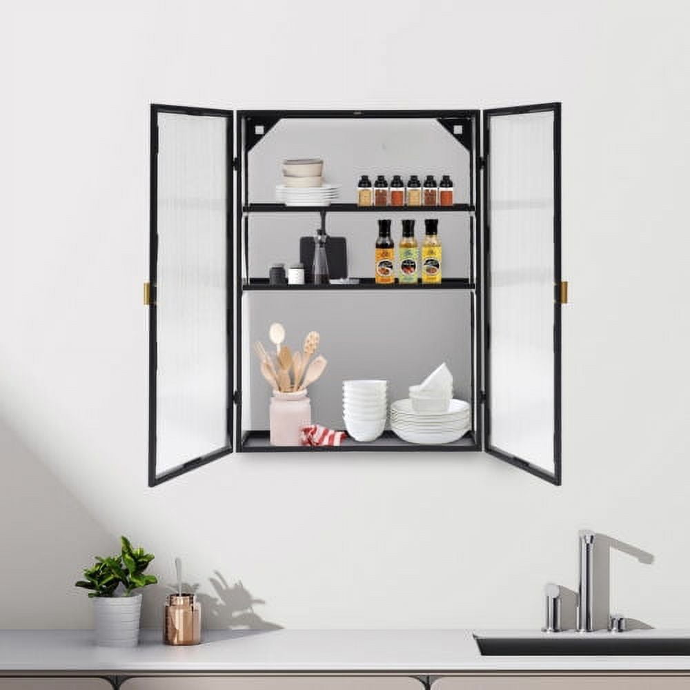 Retro Cabinet Black Wall-Mounted Metal Storage Cabinet with Detachable ...