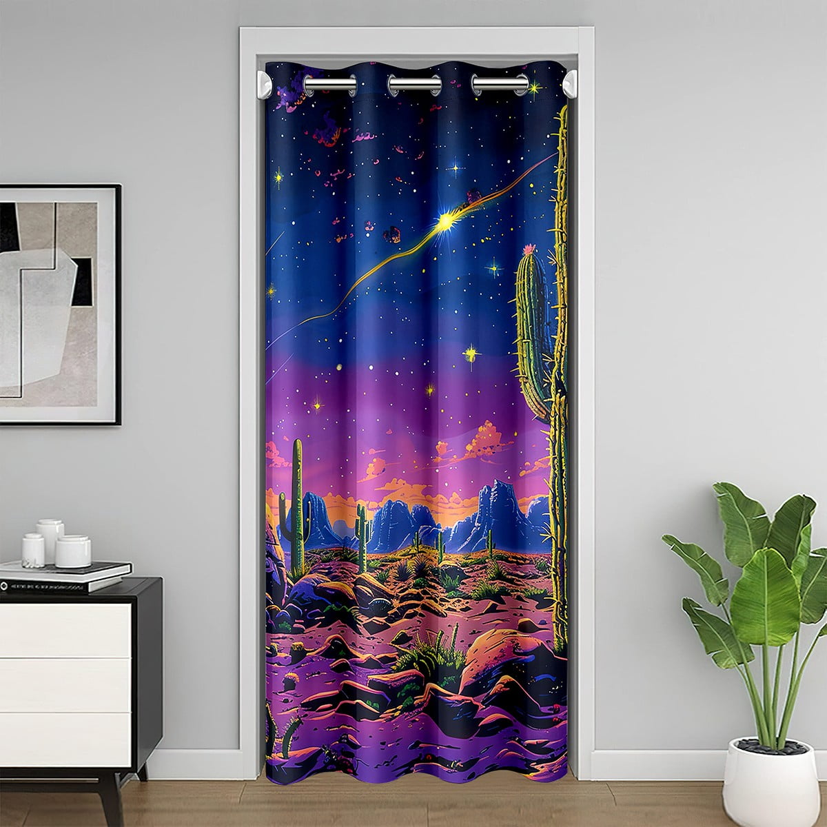 Retro Cactus Blackout Curtain 52"W X 80"L,Rustic Farmhouse Western Door ...