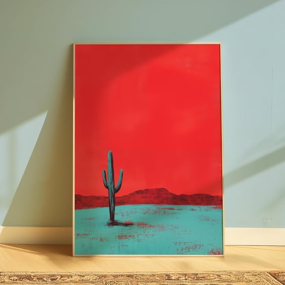 Retro Cactus Desert Western Wall Art, Unframed Paper Print Size 16x24 ...