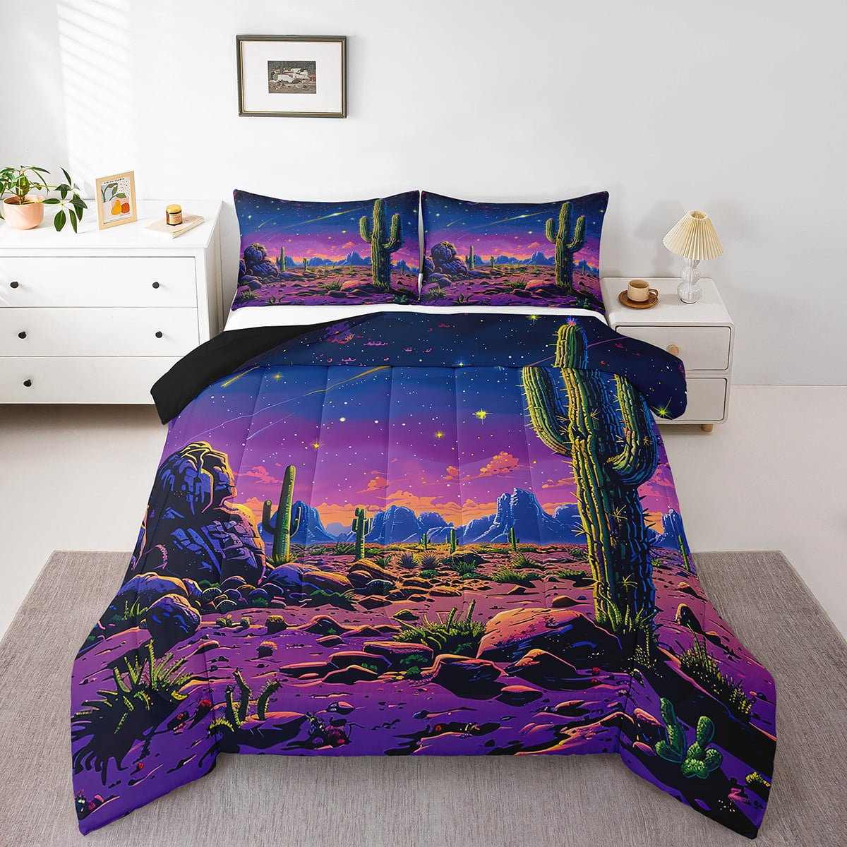 Retro Cactus Full Bedding Set,Rustic Farmhouse Western Comforter Set ...