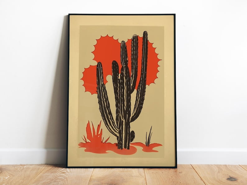 Retro Cactus Poster Printable, Desert Botanical Art, Vintage Succulent ...