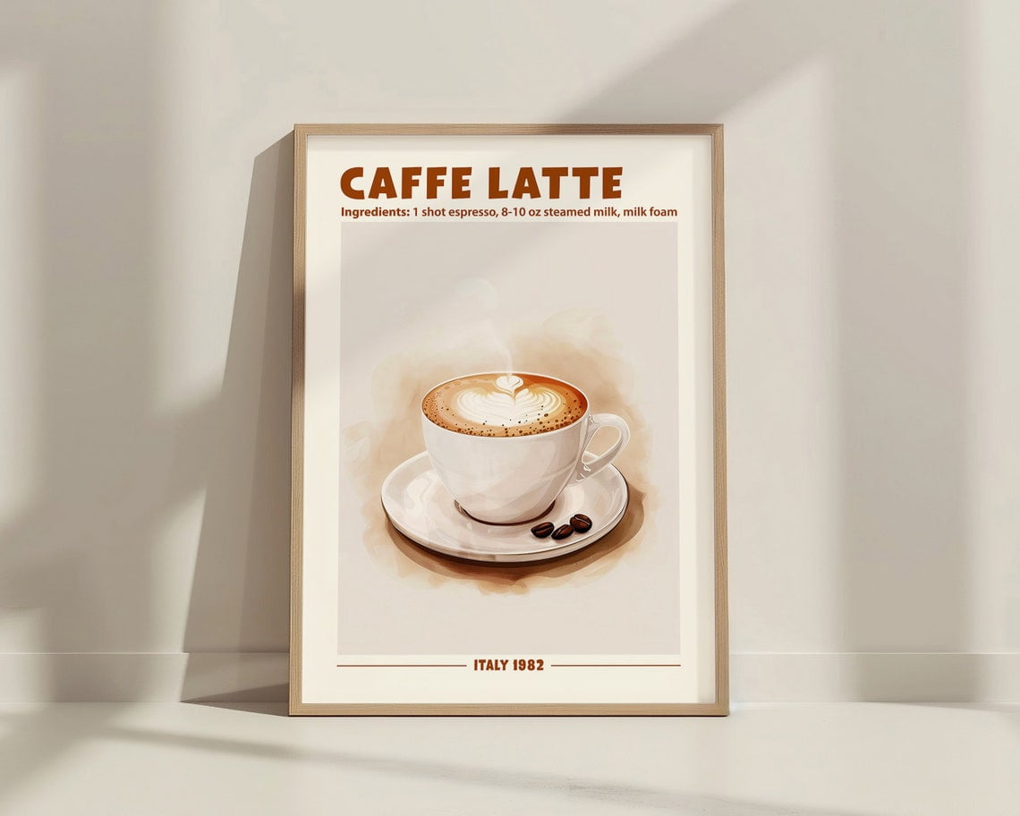 Retro Caffe Latte Coffee Print Home Bar Decor Cart Sign Kitchen Or Cafe ...