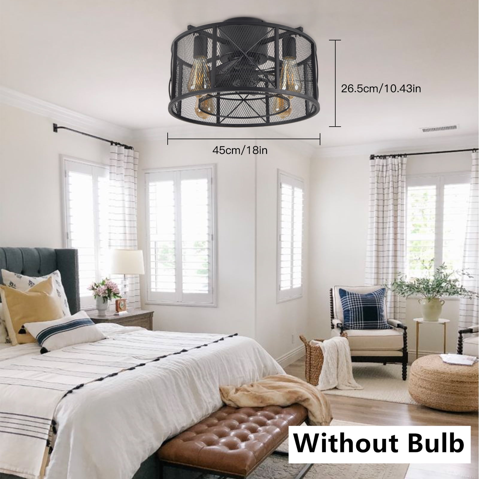 Retro Caged Ceiling Fan Light Without Bulb Metal Pendant Lamp Bedroom ...
