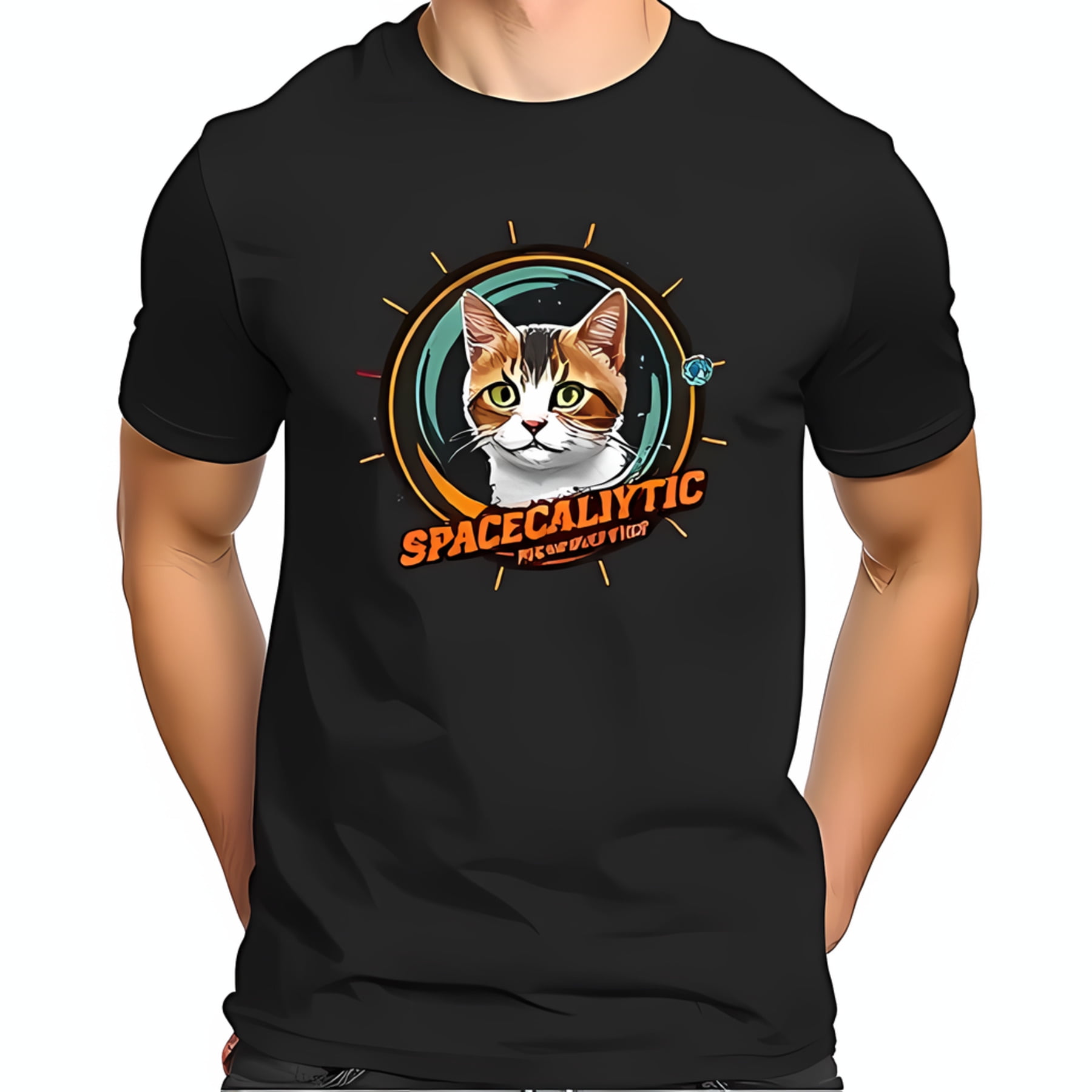 Retro Calico Cat in Space Graphic T-Shirt - SPACECALYPTIC Design with ...