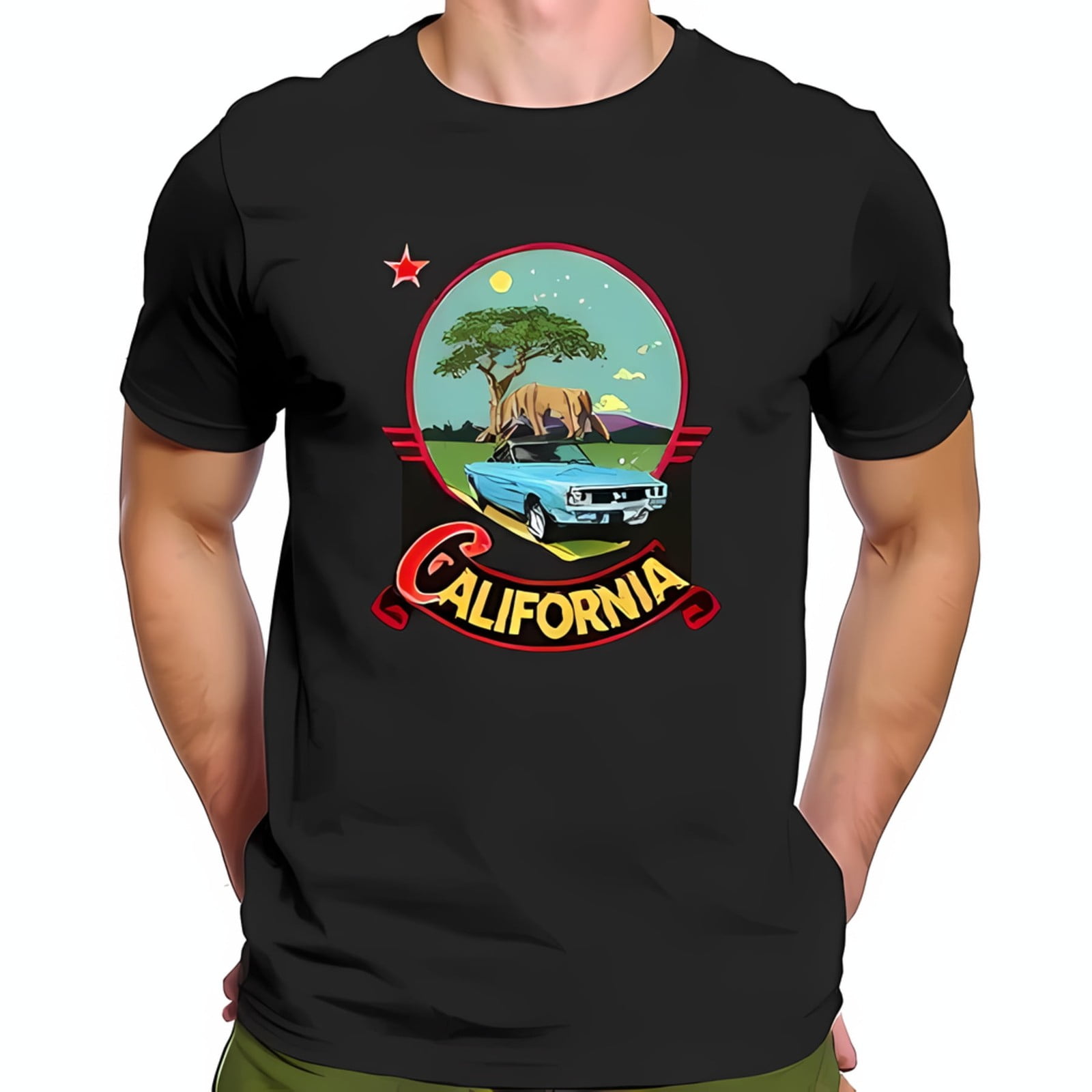 Retro California T-Shirt - Classic Muscle Car Acacia Tree & Mountain ...