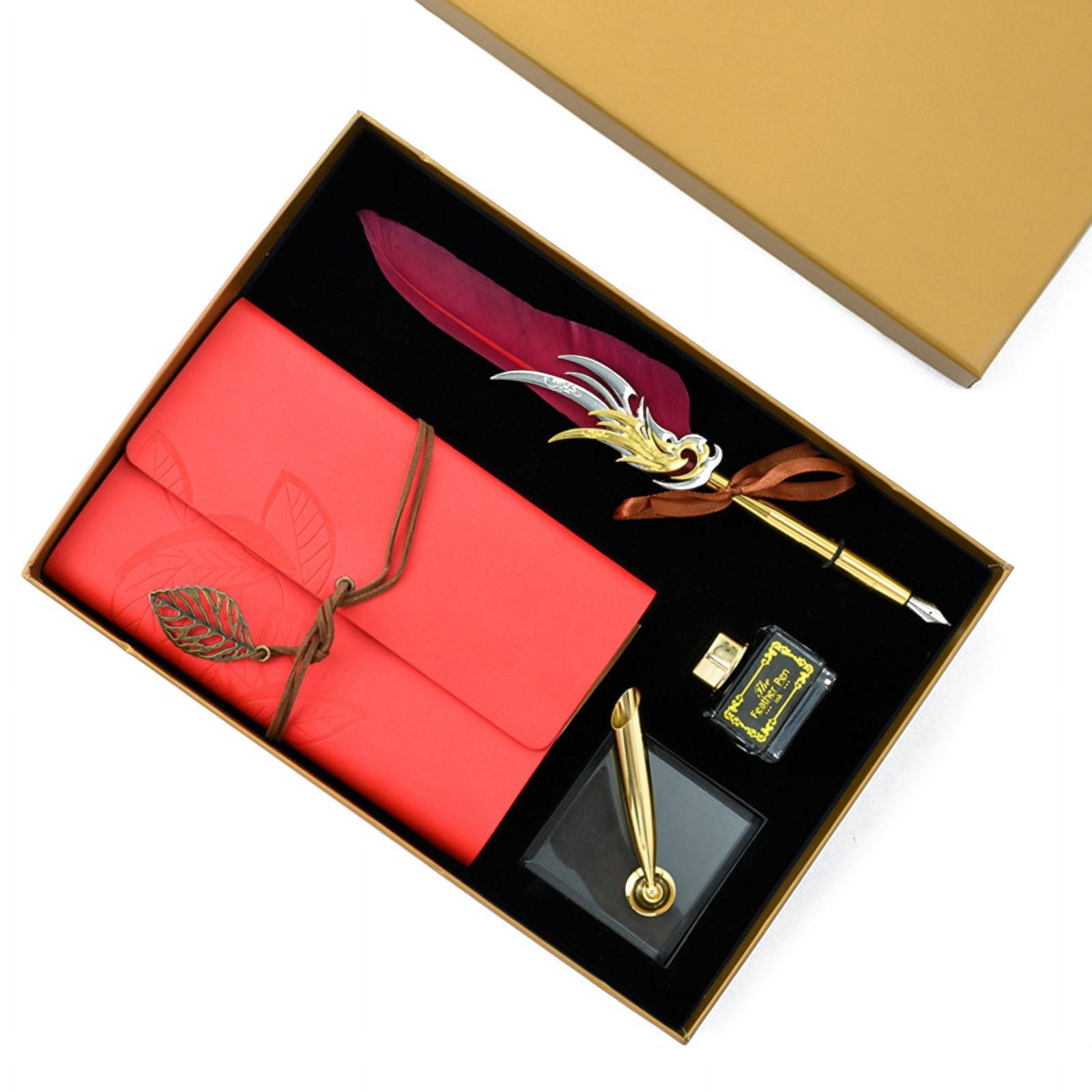 Retro Calligraphy Feather Dip Fountain Pen Writing Ink Notebook Set ...