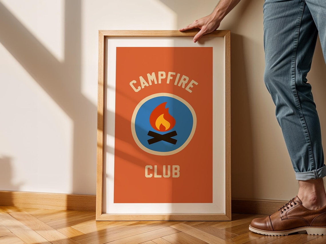 Retro Campfire Club Print Camping Gift For Friend Nature Art Hiking ...