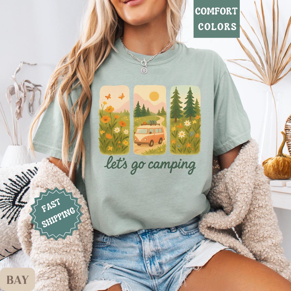Retro Camping Shirt S, Let'S Go Camping Shirt, Outdoorsy Gift For Her ...