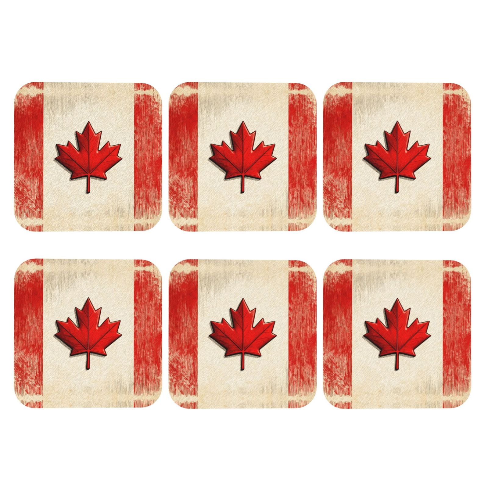 Retro Canada Flag Country Set of 6 Faux Leather 4 Inch Coasters Drinks ...