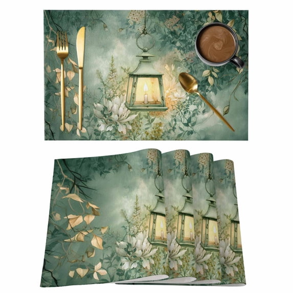 Retro Candles Placemats Set of 1, Flowers Green Leaf Watercolors Spring ...