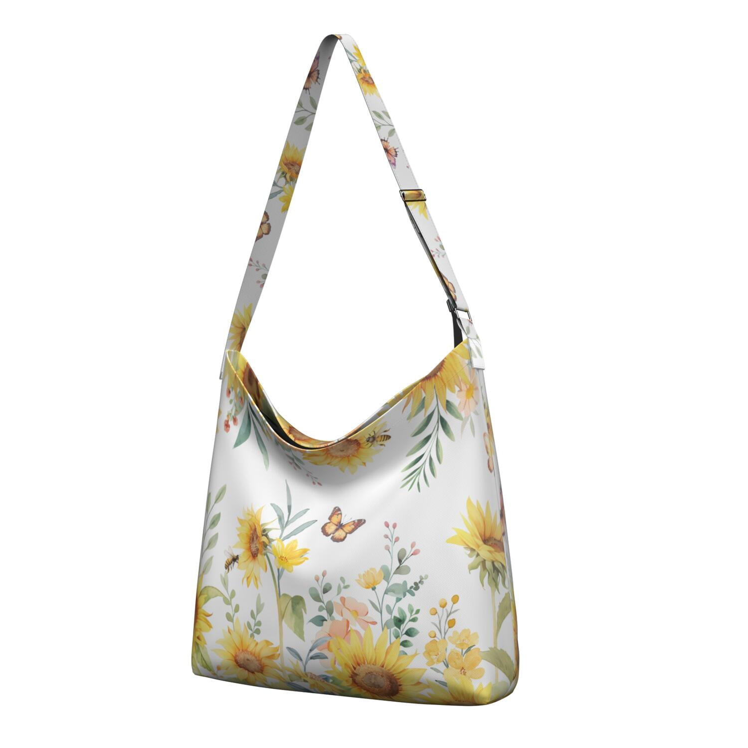 Retro Canvas Shopping Bag with Sunflower and Butterfly Design – Vintage ...