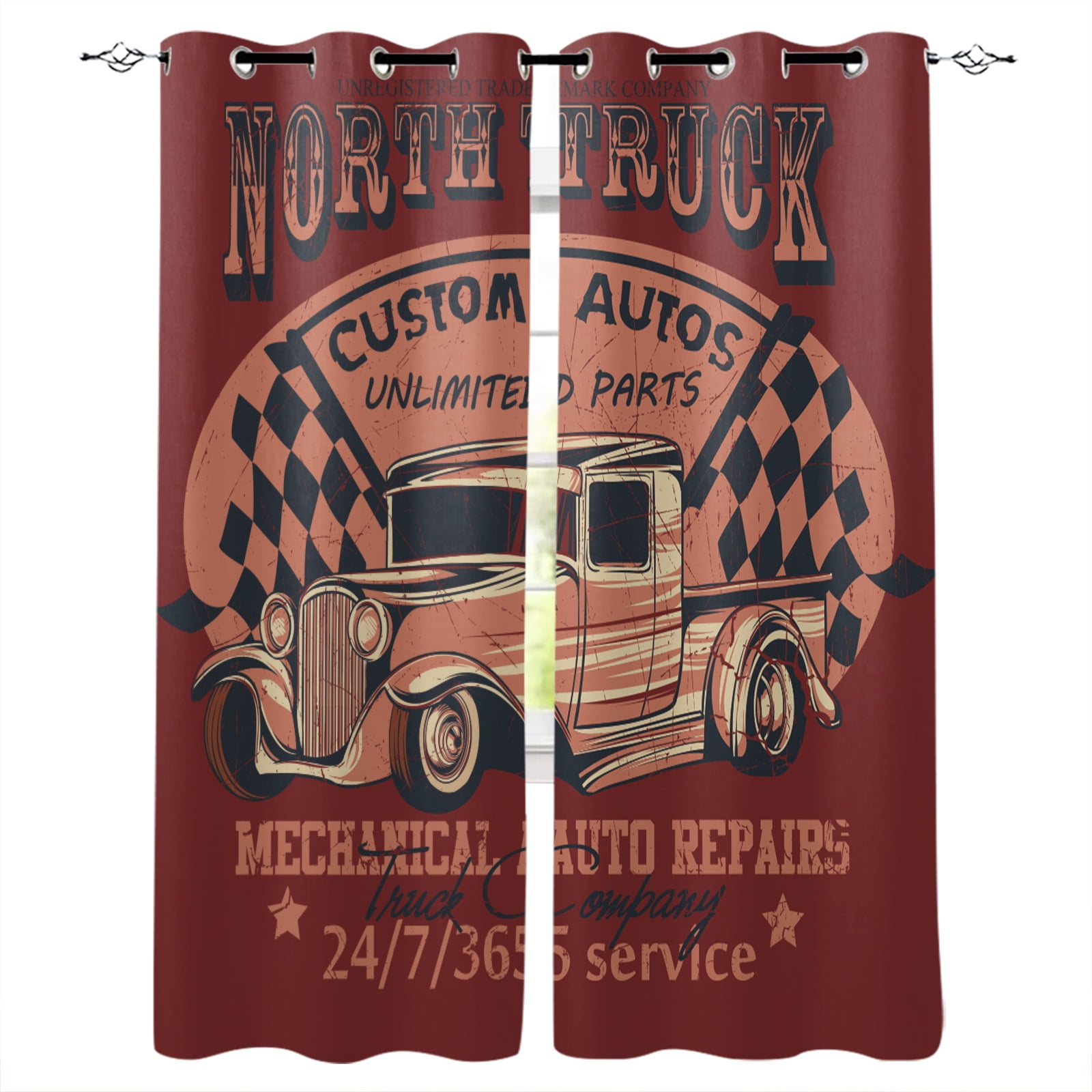 Retro Car Poster Window Curtains Living Room Outdoor Fabric Drapes ...