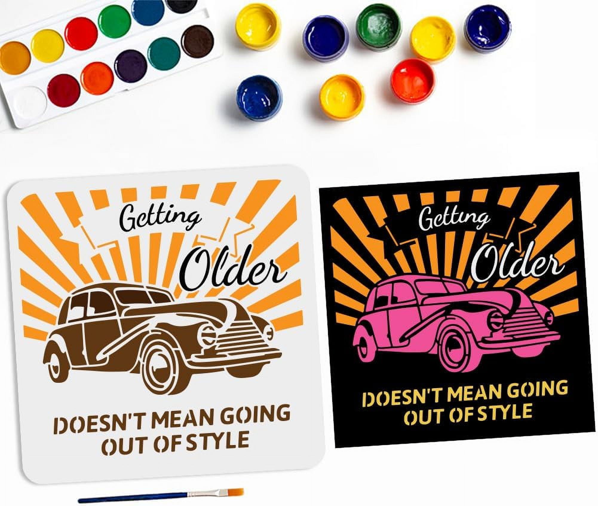 Retro Car Stencils Vintage Car and Getting Older Pattern 11.8×11.8inch ...