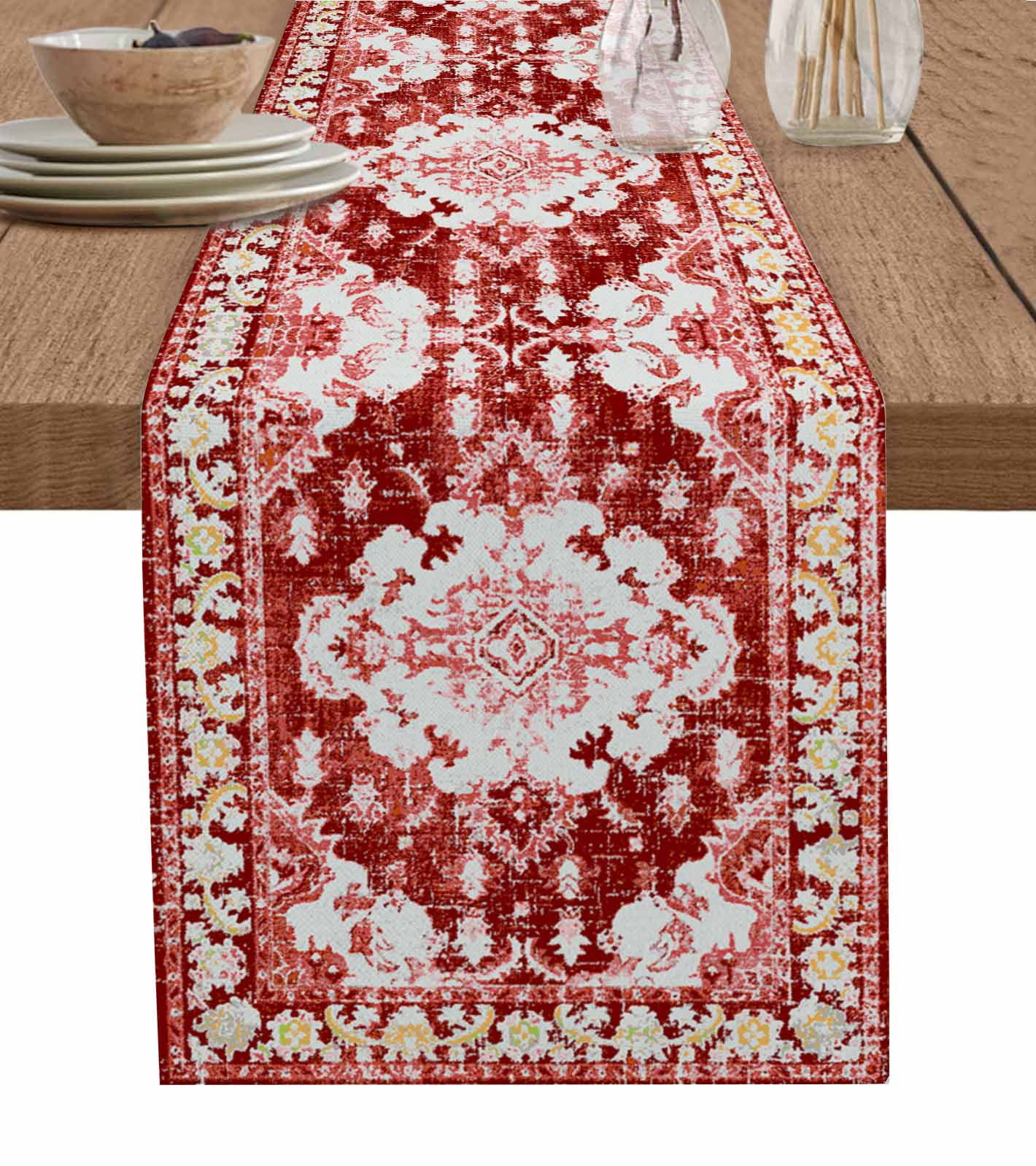 Retro Carpet Texture Red Table Runner Home Wedding Table Mat ...