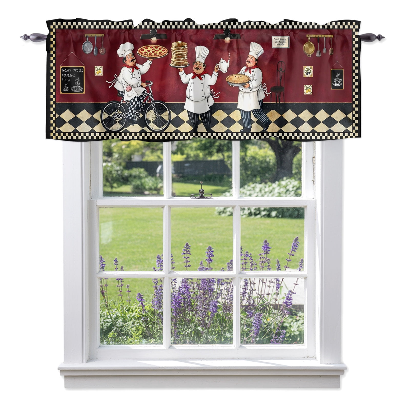 Retro Cartoon Chef Valances for Windows, Vintage Classic Pizza Food ...