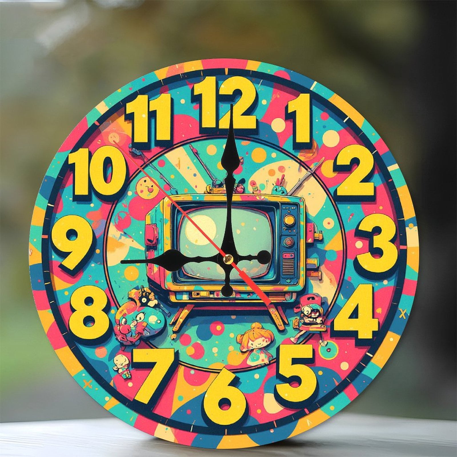 Retro Cartoon Clock Wall Art Decor 10-Inch Silent Wooden Wall Clock ...