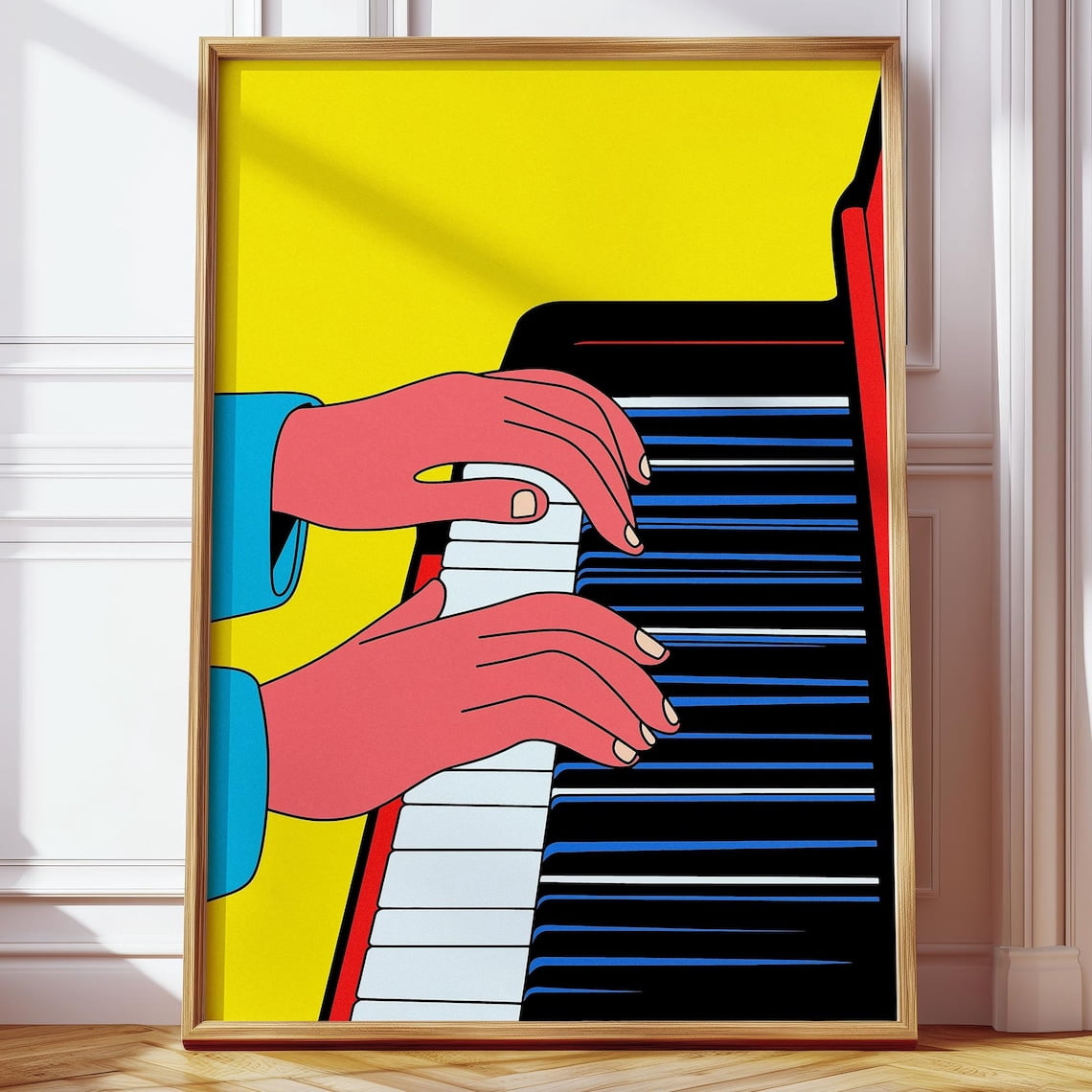 Retro Cartoon Style Piano Hands Poster - Smooth Lines Pop Art Playful ...