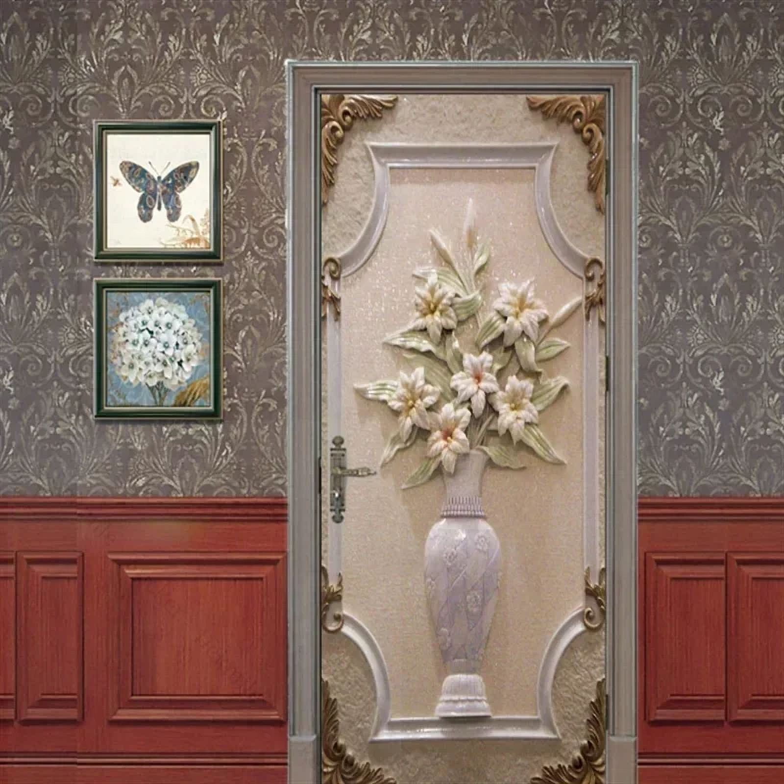 Retro Carved Wood Panel Photo Mural Wardrobe Door Decor Sticker Self ...