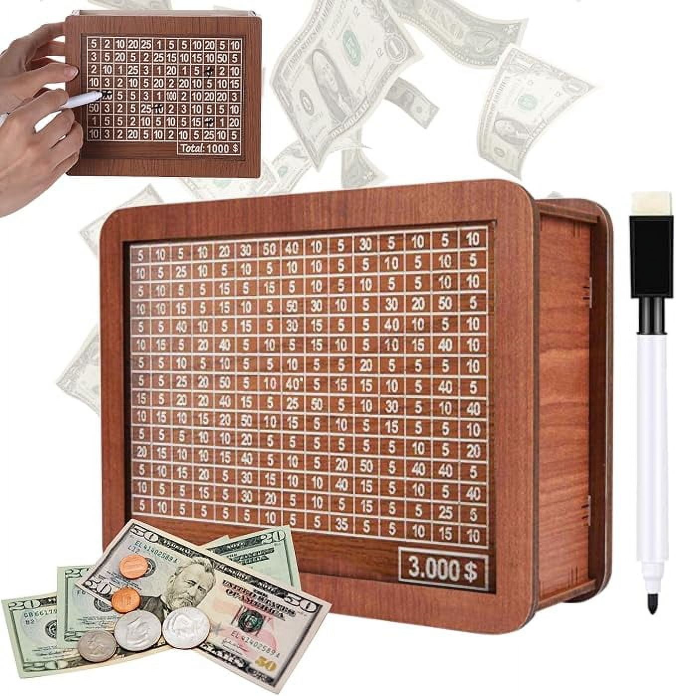 Retro Cash Money Saving Box,Wooden Money Box with Money Target and ...
