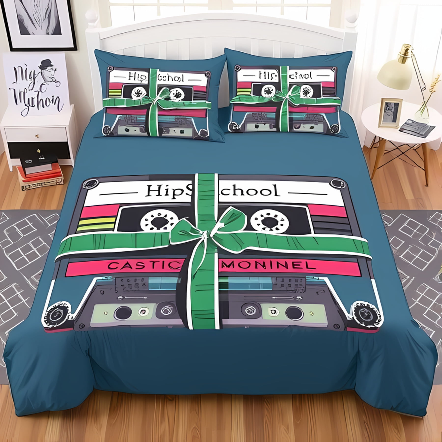 Retro Cassette Tape 3-Piece Duvet Cover Set with Vibrant Colors & Gift ...