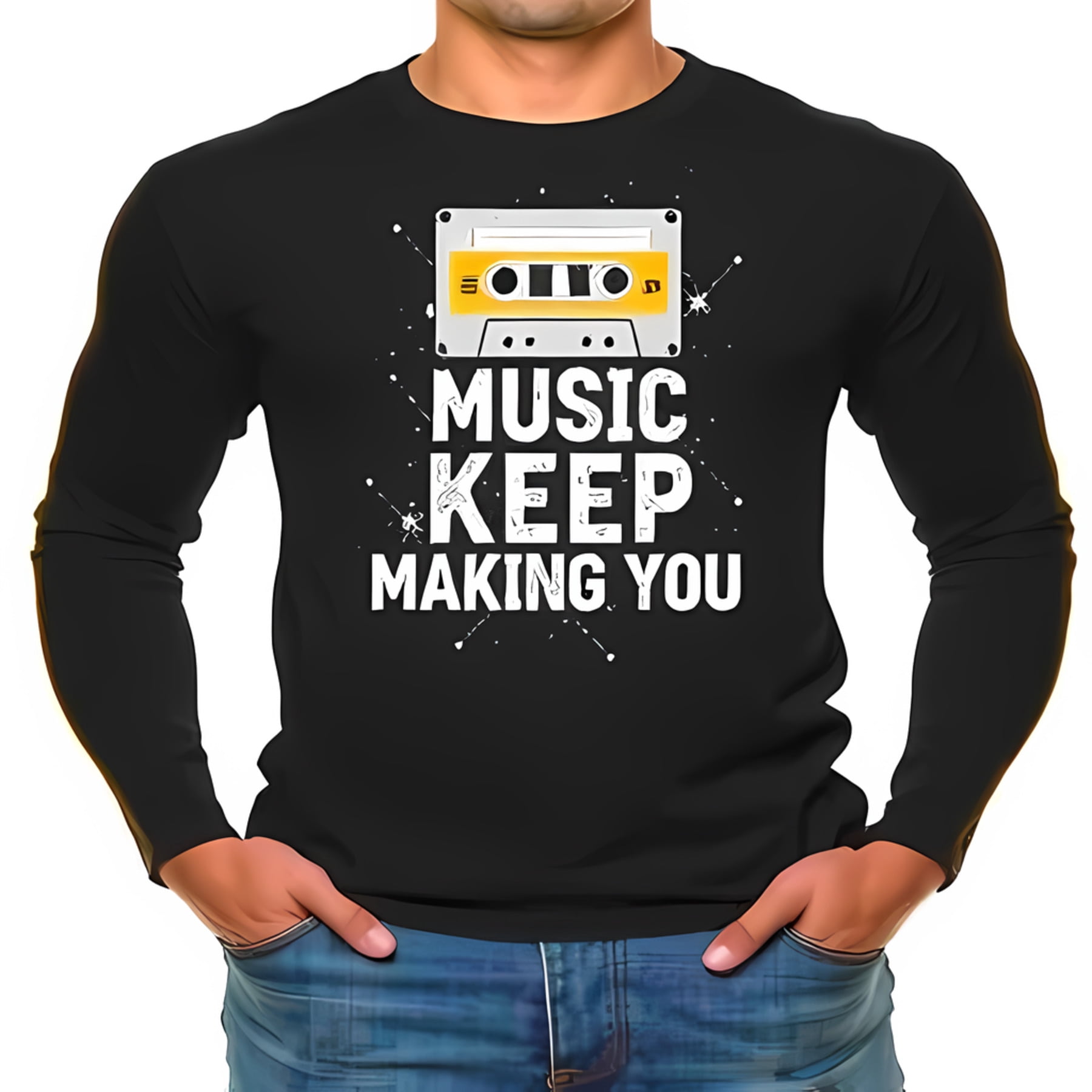 Retro Cassette Tape Long Sleeve T-Shirt for Music Lovers Vintage 80s ...