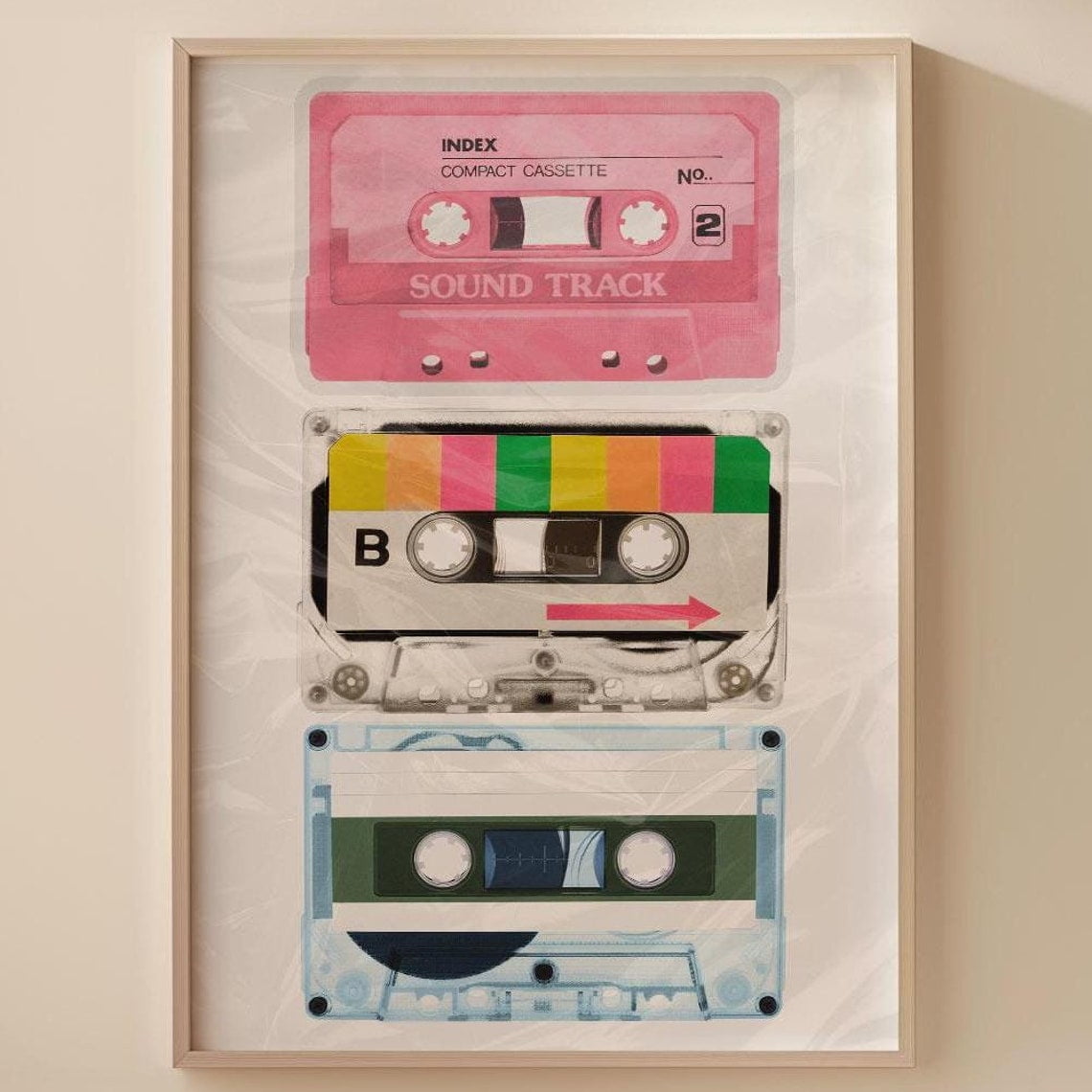Retro Cassette Tape Music Wall Art, Pastel Colors Mix Tape Print, Old ...