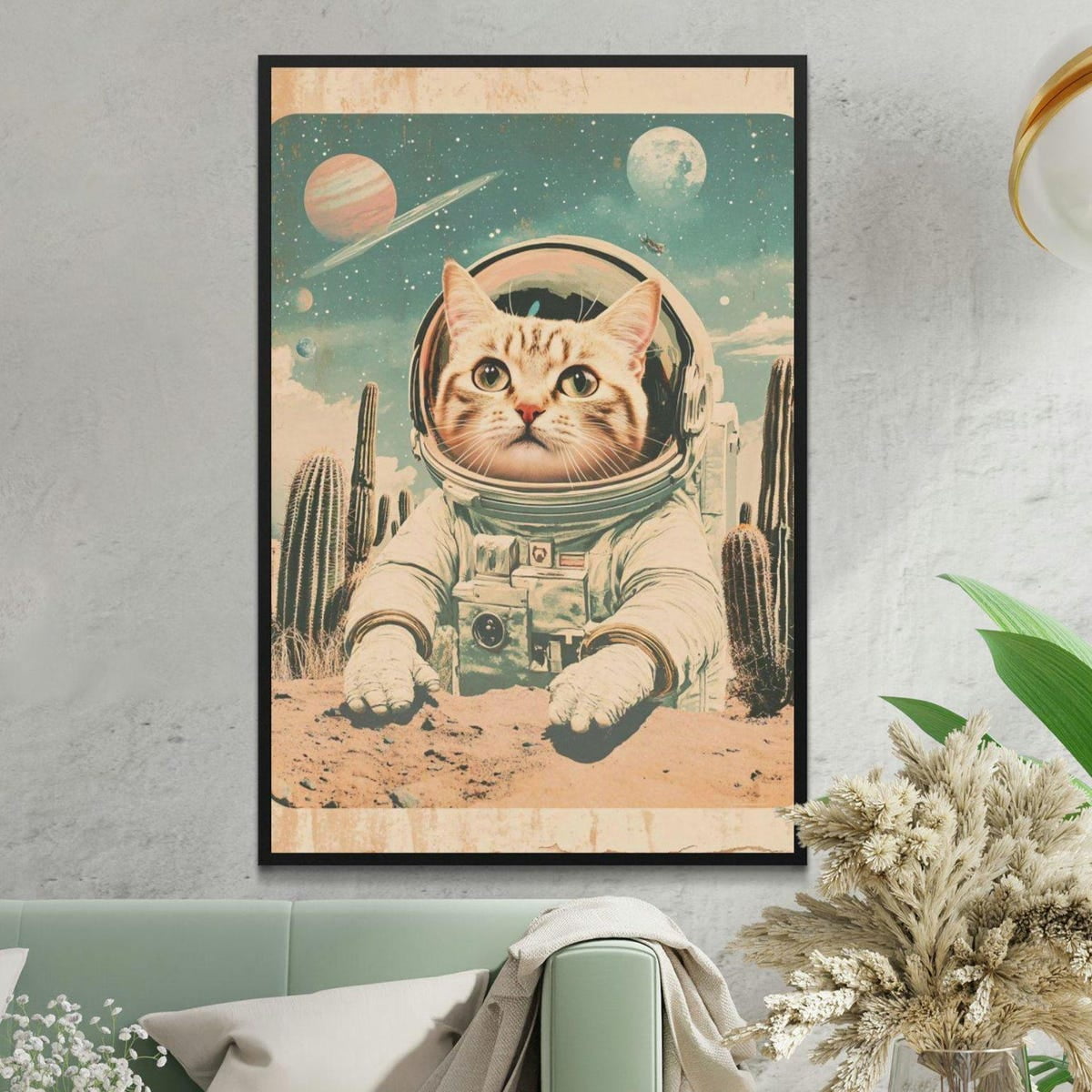 Retro Cat Astronaut Posters, Space Cat Art, Funny Animal Posters, Outer Space Print, Vintage ...