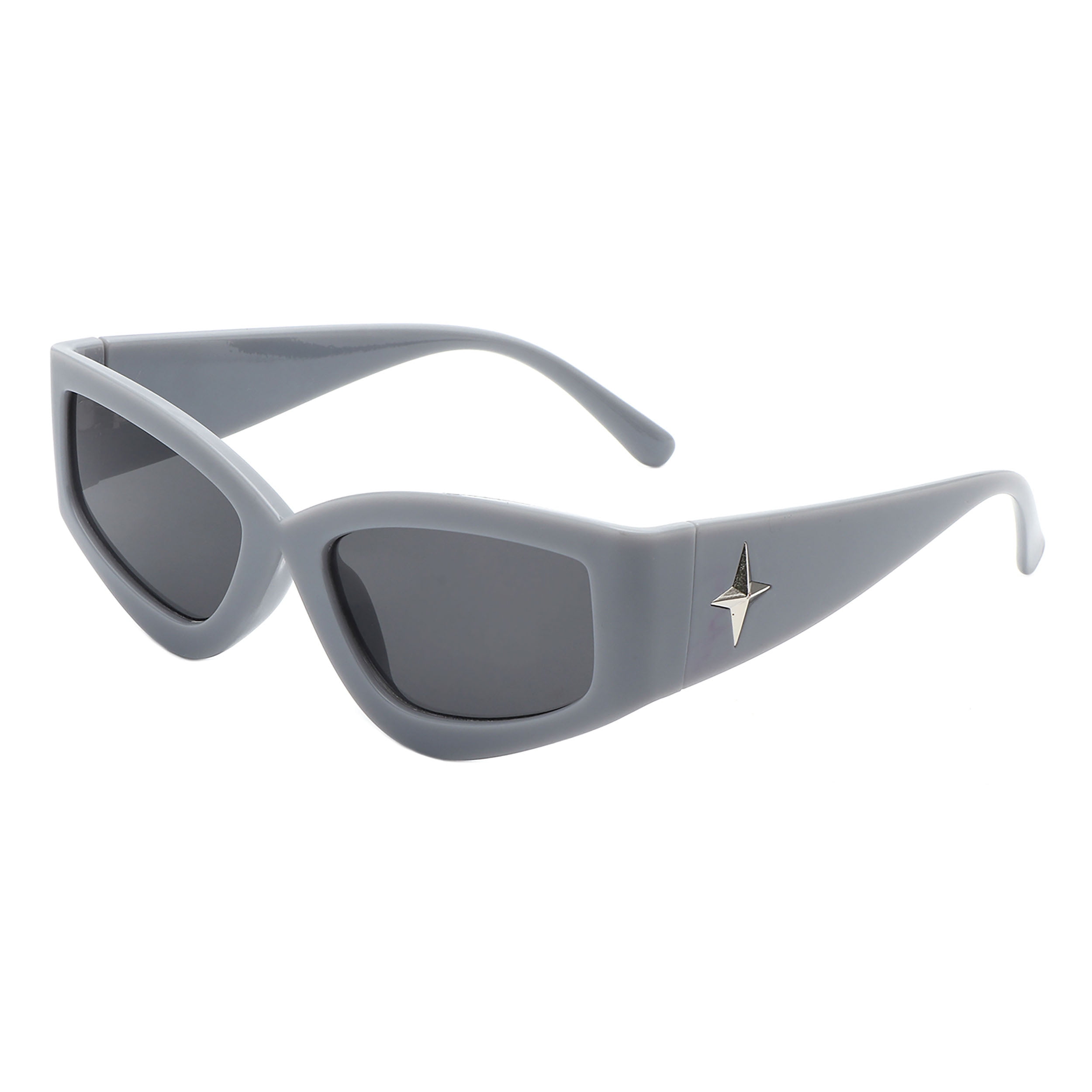 Retro Cat-Eye Sunglasses Angular Rectangle Frame Silver Star Accent ...
