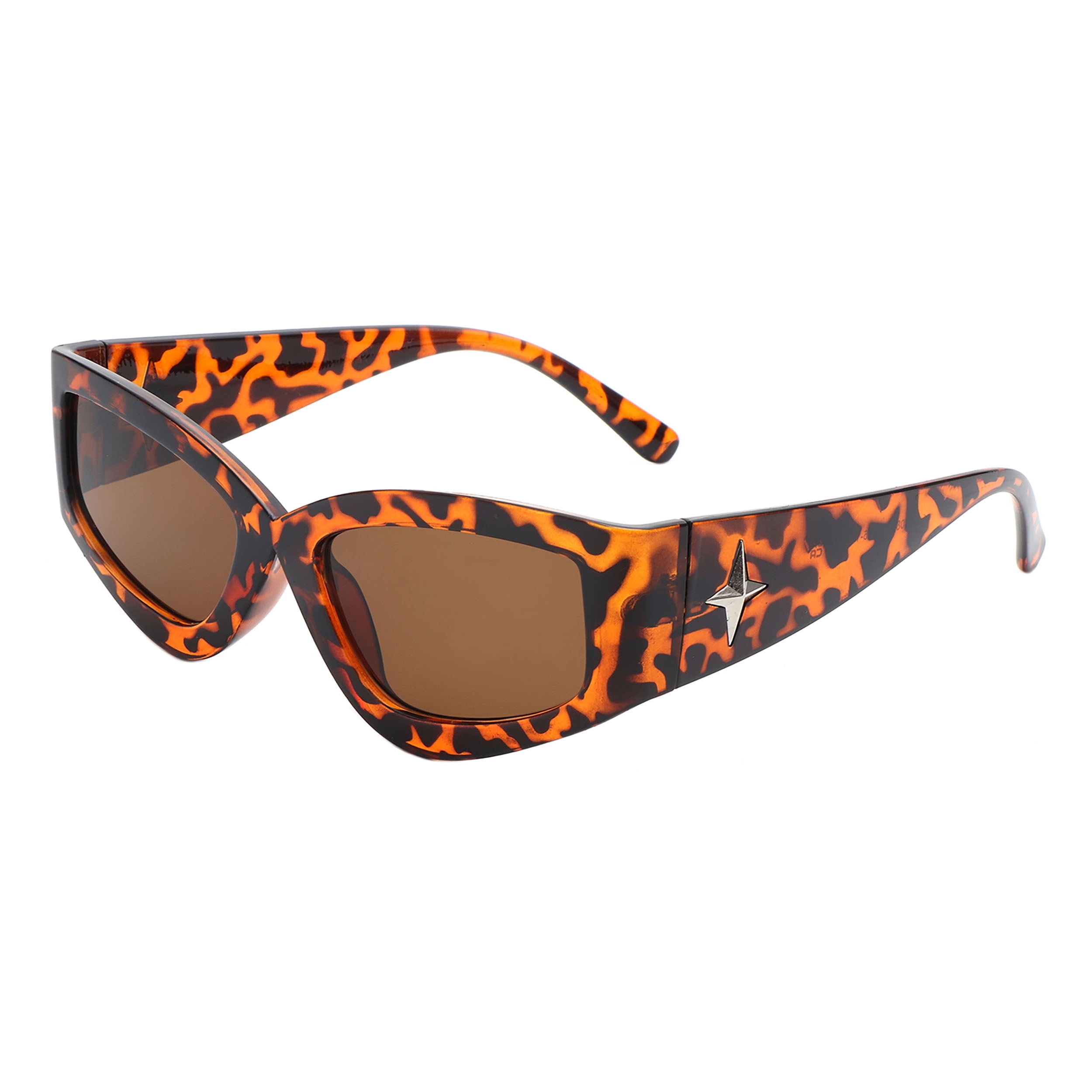 Retro Cat-Eye Sunglasses Angular Rectangle Silver Star Accent UV400 ...