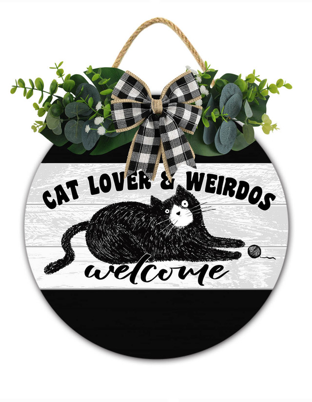 Retro Cat Welcome Sign for Front Door, Cat Lover & Weirdos Welcome, Cat ...