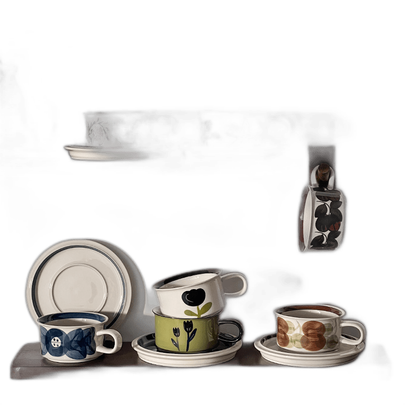 Retro Ceramic Coffee Cup, Medieval Floral Latte Cup And Saucer Set ...