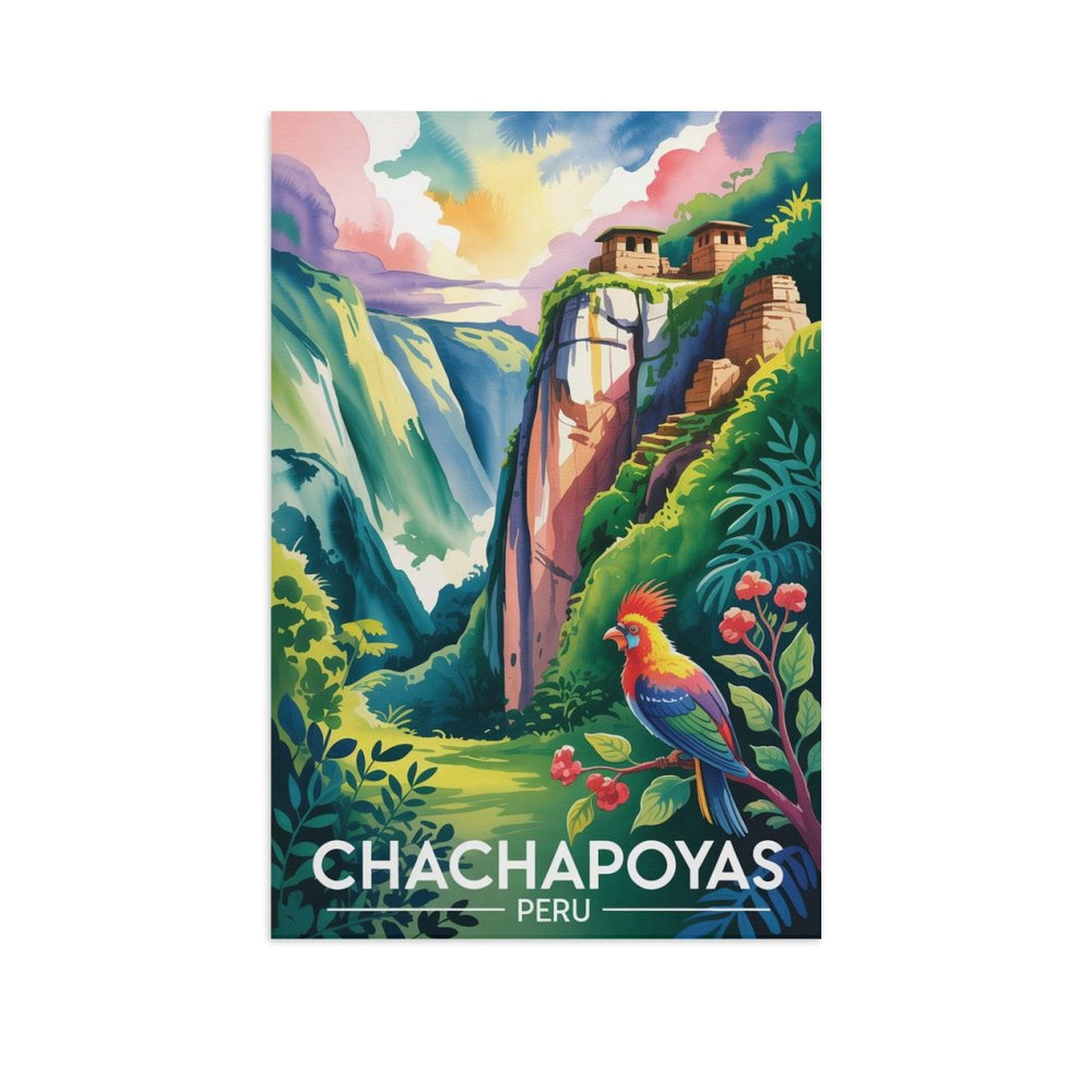 Retro Chachapoyas Peru Travel Poster Featuring Birds And Andean ...