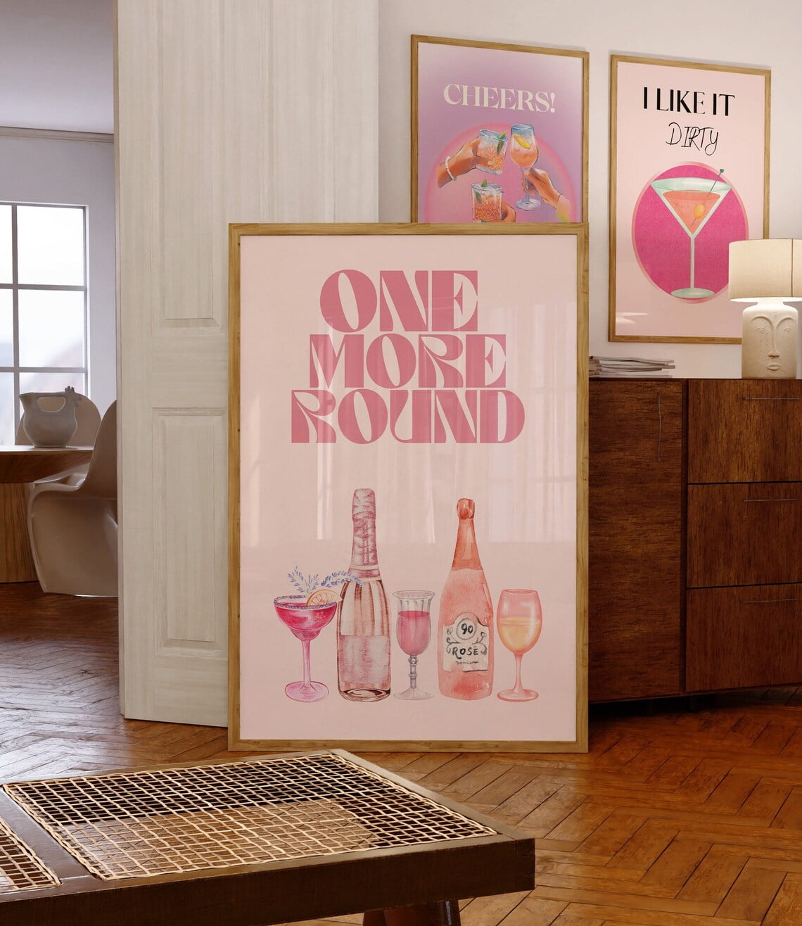 Retro Champagne Cocktail Poster-One More Round Print-Girly Bar Cart Art ...