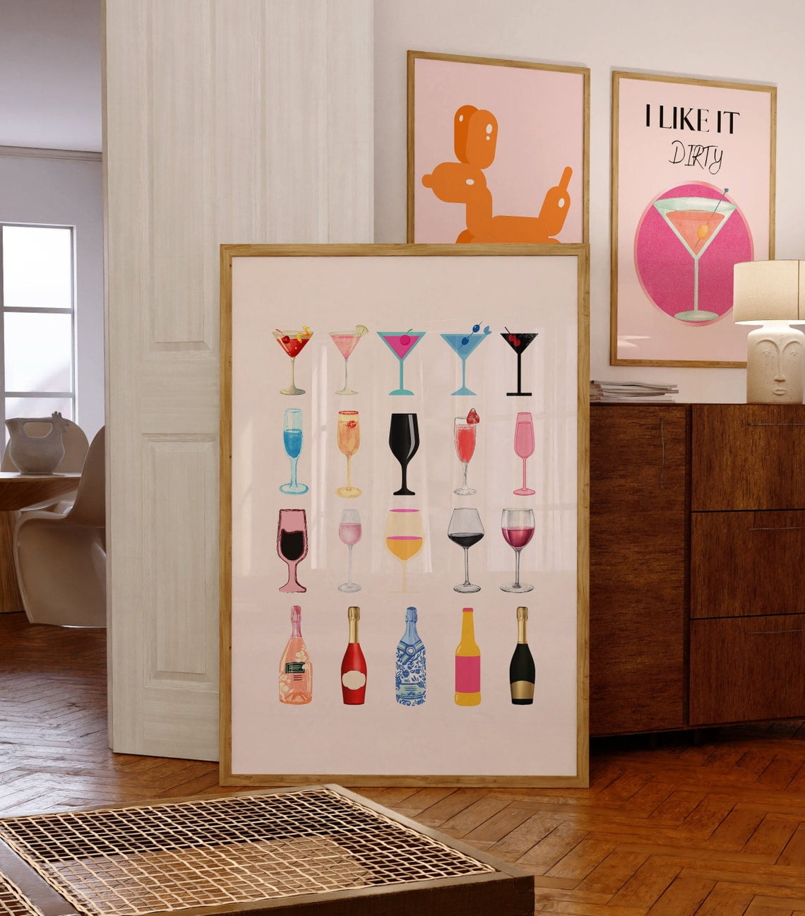 Retro Champagne Poster, Aesthetic Girly Bar Cart Art, Preppy Drinks ...