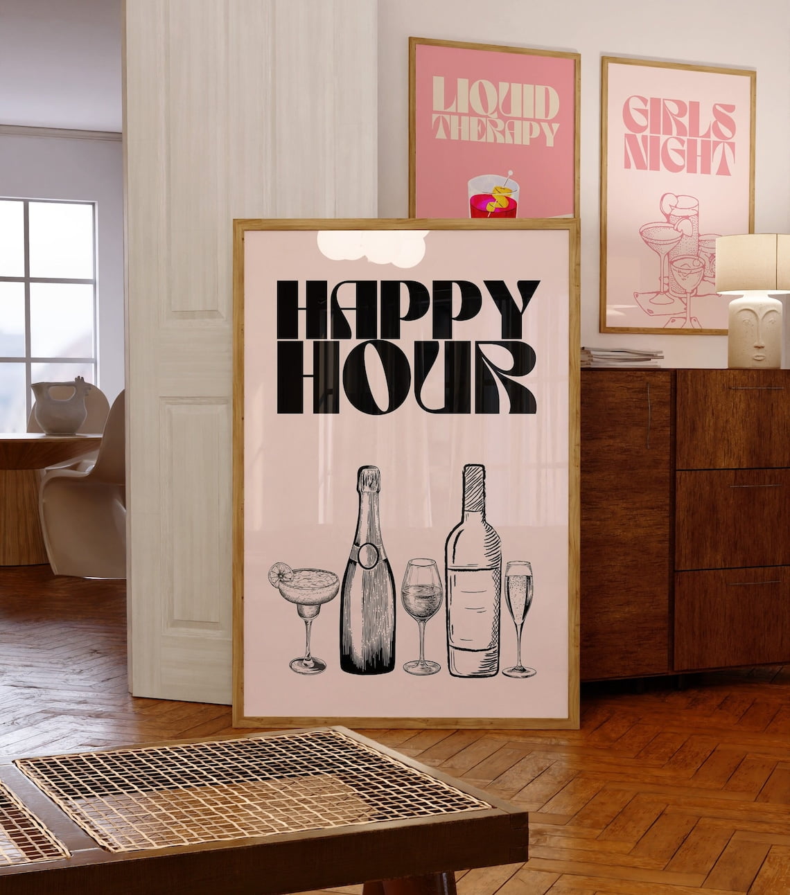 Retro Champagne Posters-Cocktail Wall Art Print-Girly Bar Cart Art ...