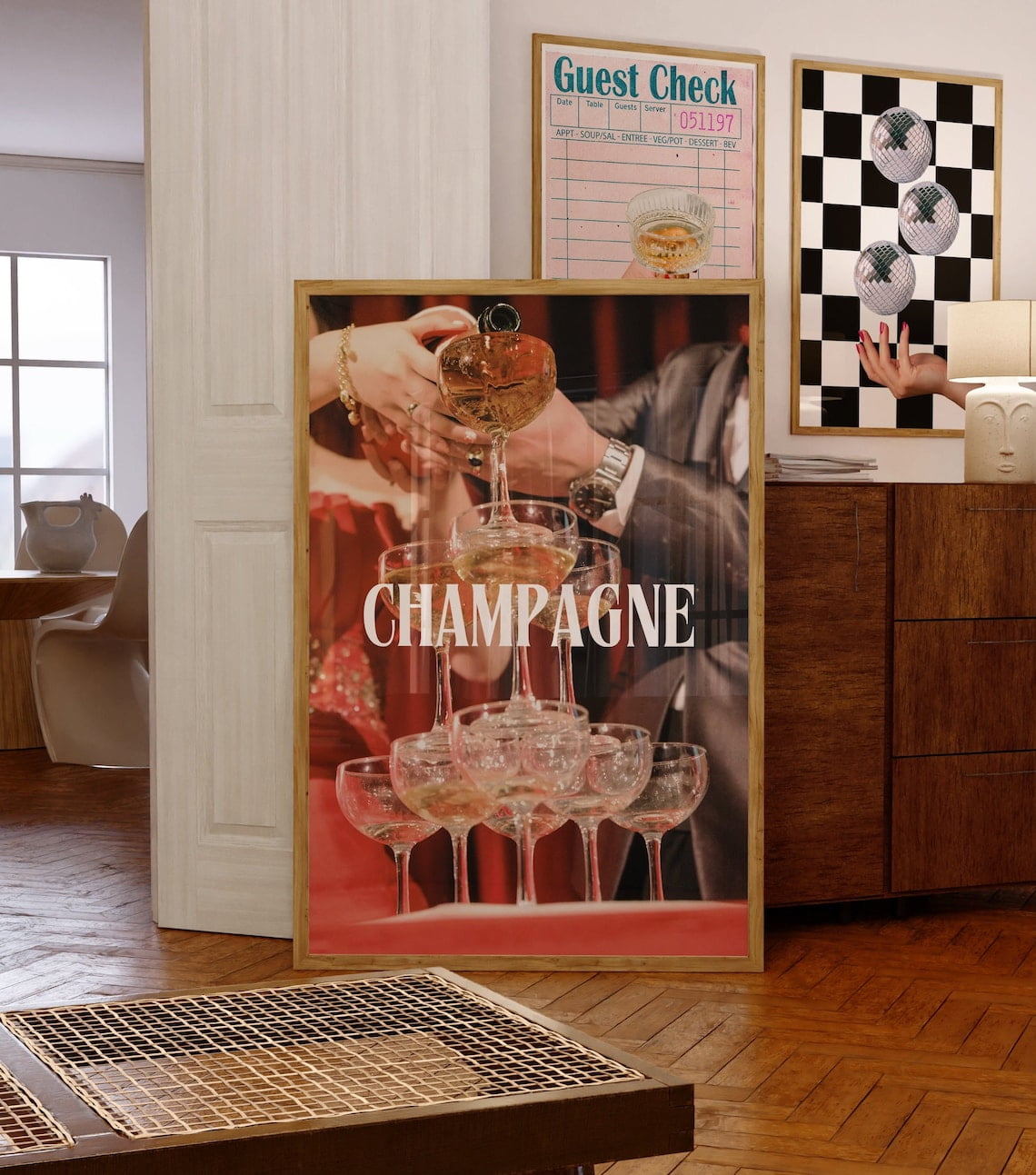 Retro Champagne Tower Poster-Aesthetic Girly Bar Cart Art-Preppy ...