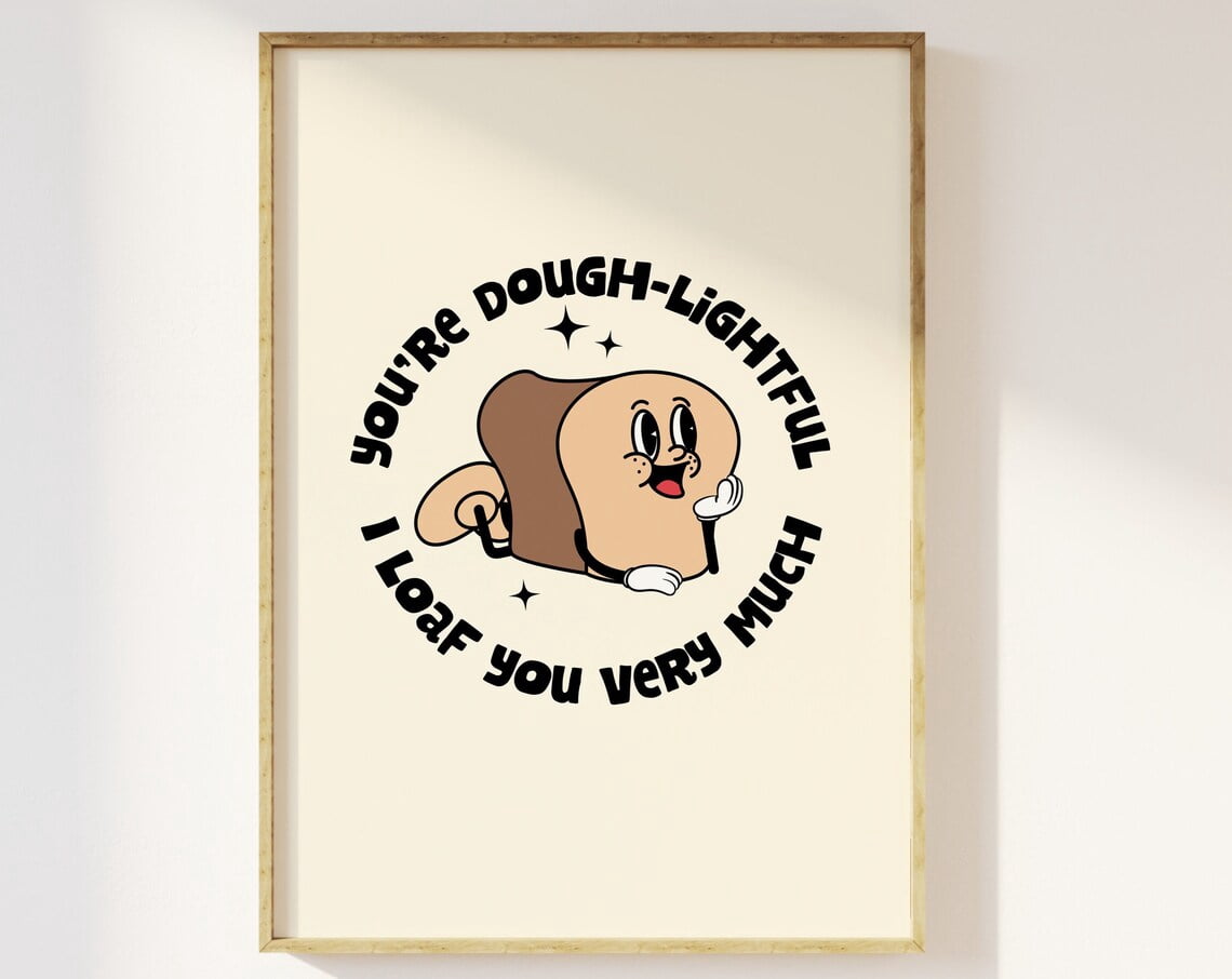 Retro Character Cartoon Bread Print - I Loaf You, Food Pun, Food And ...