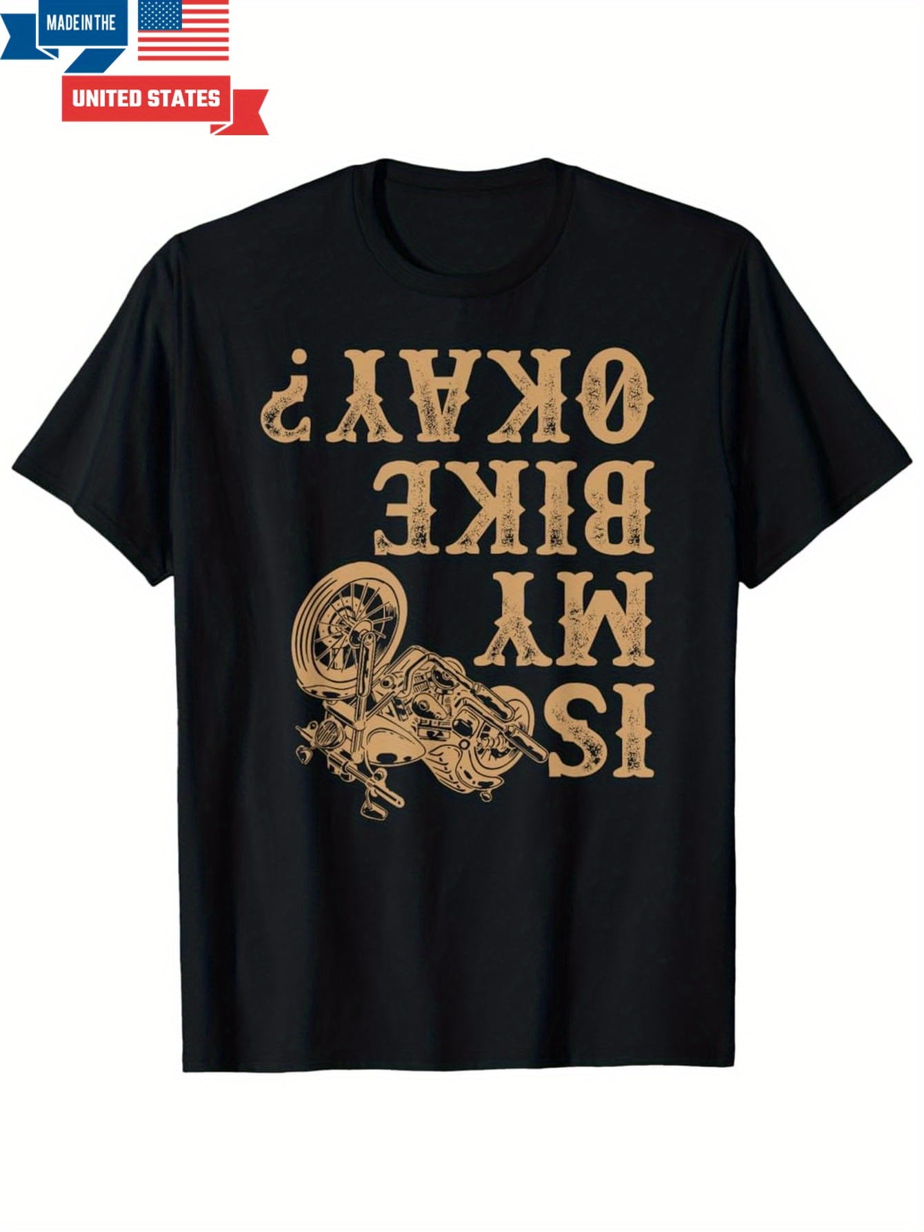 [Retro Charm] Men's Retro Motorcycle=ck with Golden Lettering, Casual ...