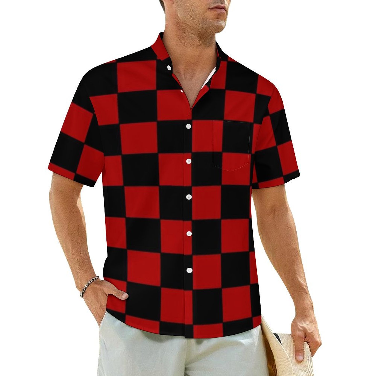 Retro Checkerboard Vacation Shirt Black and White Plaid Hawaii Casual ...